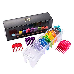 HOP Professional hair clipper guards attachments set-Trimmer guard attachment kit-Replacement guides combs-10 Pcs color coded from 1/16 to 1 inch-Universal clip fit all full-size Wahl clippers blades