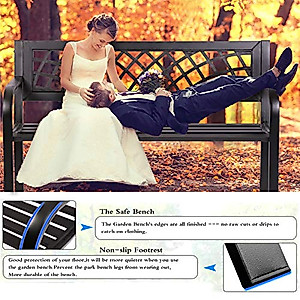 Garden Bench with Black Checkered Design,400 lbs Outdoor Bench Metal Bench Park Bench with Cast Iron Frame Bench Chair,for Patio Front Porch Garden Balcony Lawn Furniture Entryway Backyard,Black