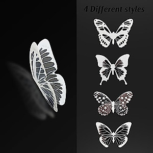 ALXBSONE 3D Butterfly Wall Stickers 72 Pcs, PVC Wall Sticker Decoration, Multiple Styles Butterfly Shape, Party Decals, for Bedroom Kids Nursery Classroom Wedding Decoration(White)
