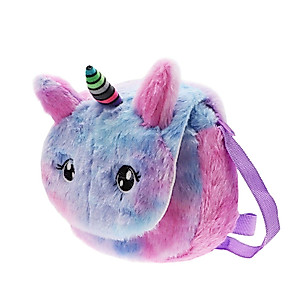 Little Girls Kids Toddler Unicorn Fuzzy Plush Crossbody Purse Rainbow Faux Fur Wallet Handbag