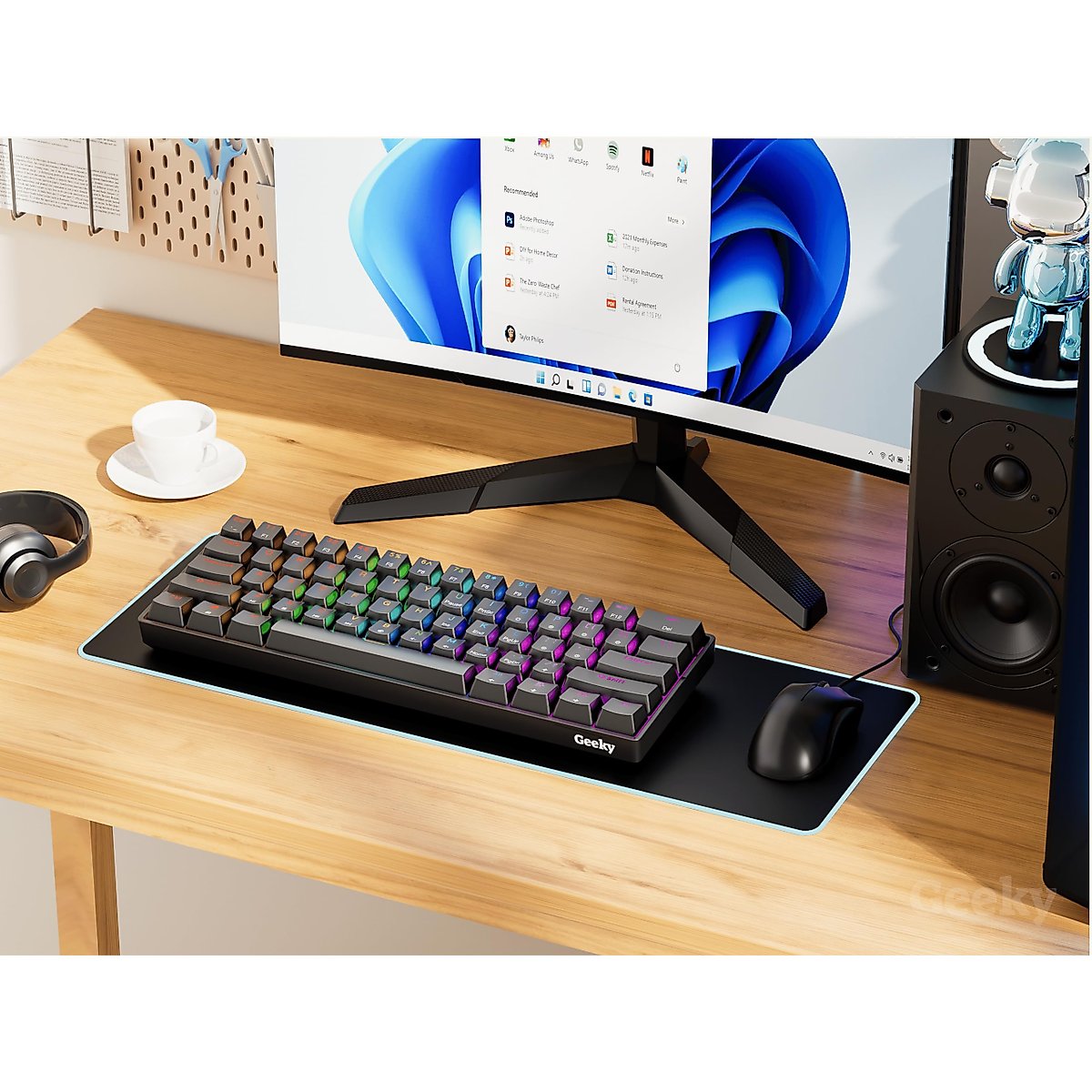 Geeky GK61 SE 60% | Mechanical Gaming Keyboard | 61 Keys Multi Color RGB LED Backlit for PC/Mac Gamer | ANSI US American Layout (Black, Mechanical Brown)