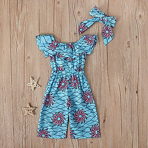Shan-S Newborn Infant Toddler Jumpsuit Overalls Kids Baby Girls Off Shoulder Dashiki African Romper + Headband Outfit