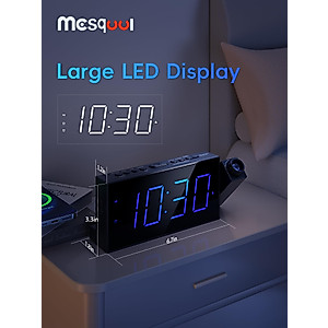 Digital Projection Alarm Clock for Bedroom, Large LED Alarm Clock with Projection on Ceiling Wall, 350°Projector,Dimmer,USB Charger, Battery Backup Loud Dual Alarm Clock for Heavy Sleeper Kids Elderly