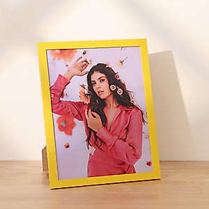 Vittanly 11x14 Picture Frame, Engineered Wood with Shatter Resistant Plexiglass, Display Pictures 8x10 with Mat or 11x14 without Mat, Photo Frame for Wall or Table Top Display, Yellow, 1 Pack