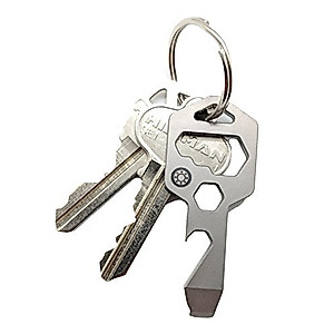 CLOSS 8 in 1 Titanium Multitool Keychain- Bottle Opener, Screwdriver and Wrench (Black) (1, Black)