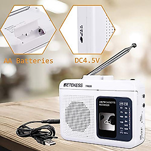 Retekess TR606 Tape Recorder Cassette Player, AM FM Cassette Players Walkman, Supports Voice/AUX Line in Record, Powered by DC or AA Battery (White)