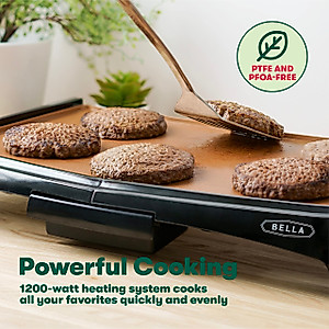 BELLA Griddle Ceramic Copper TI, Healthy-Eco Non-stick Coating, Hassle-Free Clean Up, Large Submersible Cooking Surface, 10" x 16", Copper/Black