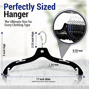Victory Display Heavy Duty Hangers for Clothes (25-Pack), Black Hangers, 17in Wide Black Plastic Hangers, Coat Hanger with Swivel Hook & Notched Shoulders, Clothing Hangers, Heavy Duty Clothes Hangers