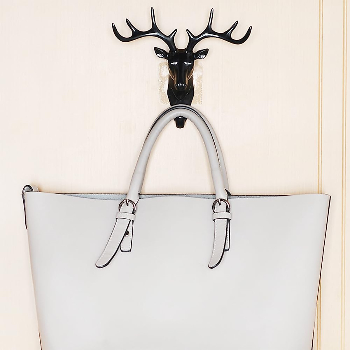 UVKDEENK 3pcs Moose Wall Hanging Hooks, Deer Head Hooks, Vintage Deer Hooks Decorative Wall Hanging Rustic Shabby Kitchen Bedroom Bathroom Towel Coat Hooks (Black)