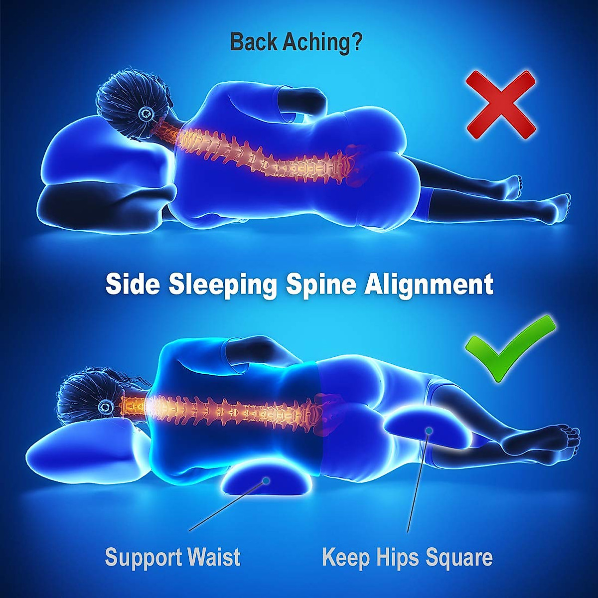 Zenesse Half Moon Bolster Pillow - Superior Knee Pillows for Sleeping for Back Pain. Cooling Gel Memory Foam Knee Bolster Half Moon Pillow with Luxury Cover, Bolster Pillow for Legs, Back, & Knees