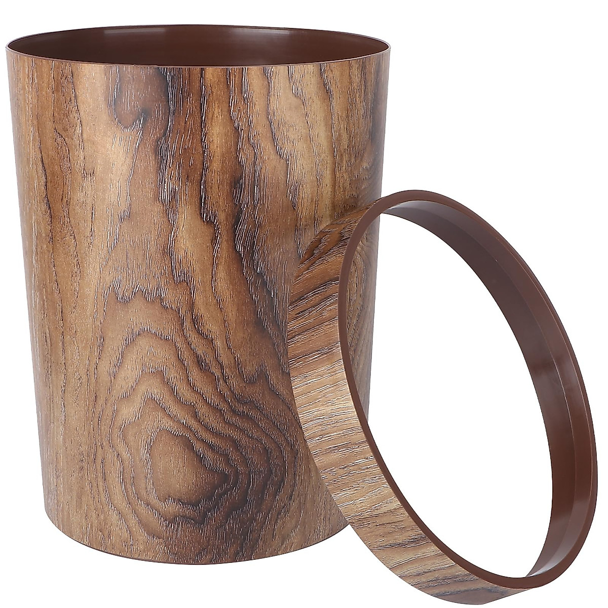 VICASKY Bathroom Wastebasket Farmhouse Container - Trashcan Vintage Wood Grain Bathroom Trash Can 10L Round Wastebasket Farmhouse Garbage Container Waste Retro Modern Small Basket Brown