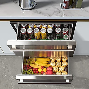 24 Inch Outdoor Drawer Fridge, Under Counter Double Drawer Beverage Refrigerator, 4.9 Cu.Ft. Weather Proof IPX4 Stainless Steel Auto Defrost 34-65℉ Built-in Fridge, ETL & DOE Approved