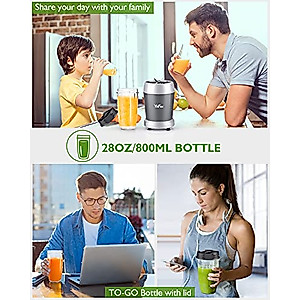 YaFex Personal Blender for Shakes and Smoothies, 700W 6-Blade Smoothie Blender for Frozen Fruit and Ice, with 1 28 Oz Travel Bottle, 1 To-Go Lid, BPA Free & Dishwasher Safe (Gray/Silver)