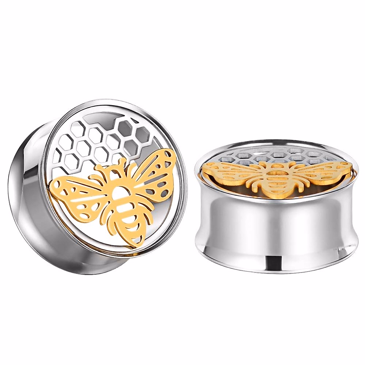 COOEAR Stainless Steel Honeybee Ear Gauges Double Flared Tunnels for Ears Piercing Unscrew Ear Stretchers.