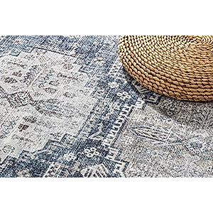 ComiComi Washable Rug 5x7 - Antique Distressed 5x7 Area Rugs, Ultra Thin Rugs for Living Room, Vintage Tribal Bedroom Rugs(Blue/Grey, 5'x7')