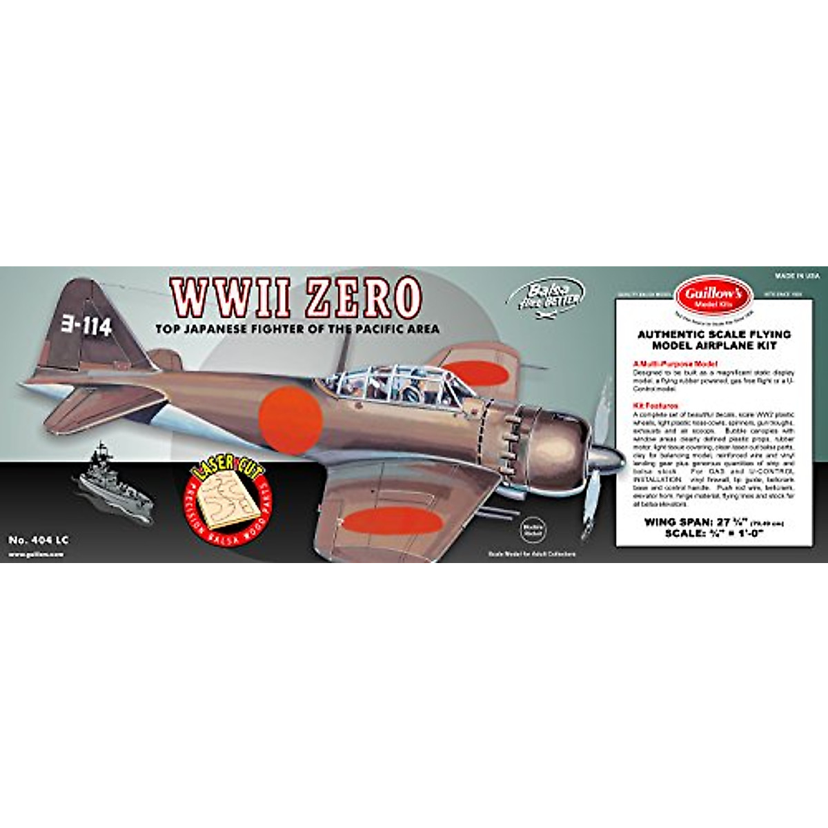 Guillow's WWII Zero Laser Cut Model Kit Small