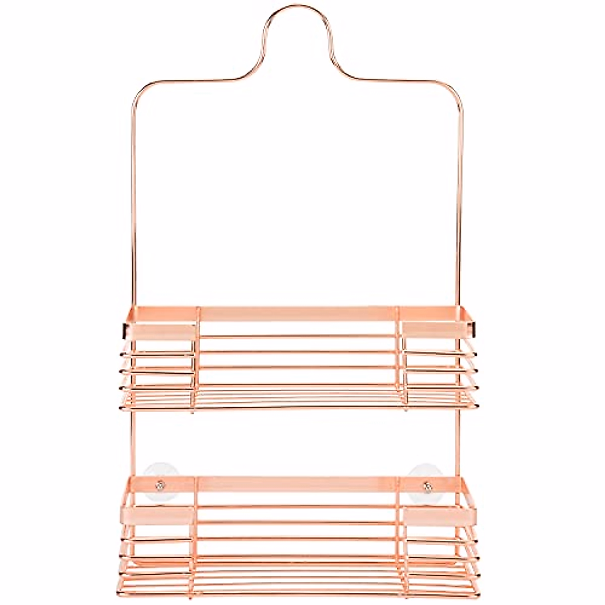 MyGift Modern Copper Metal 2 Tier Bathroom Hanging Shower Organizer, Over Head Shower Caddy Basket, Bathroom Accessories Organizer Storage Rack with Wall Suction Cups