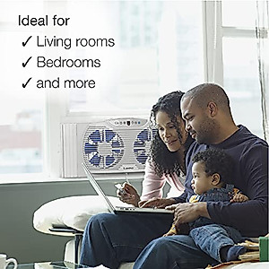 Lasko W09560 Bluetooth Enabled Twin 9-Inch Window Fan with Independent Electrically Reversible Intake & Exhaust Motors with Thermostat and Timer for Bedroom Indoor Home Use, White