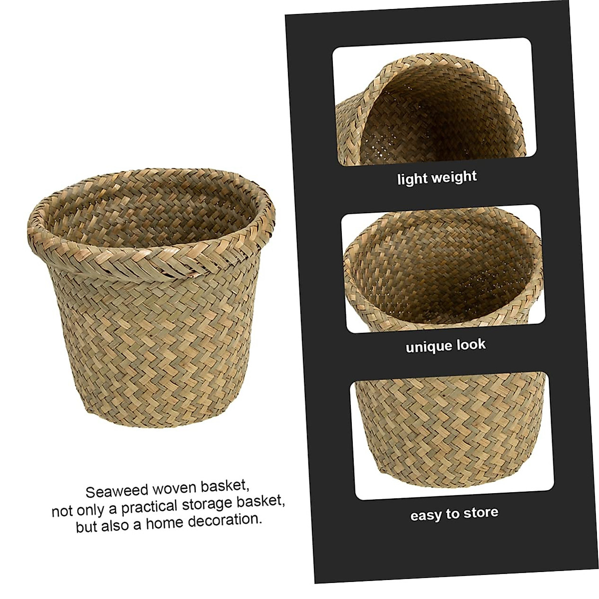 Hohopeti Woven Trash Can Bedroom Garbage Bin Rattan Straw Woven Waste Basket for Living Room Kitchen Bathroom Office Decorative Storage Container