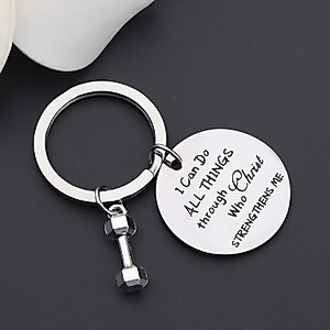 LQRI Workout Keychain Fitness Gift I Can Do All Things Through Christ Who Strengthens Me Bodybuilder Gift Trainer Gift