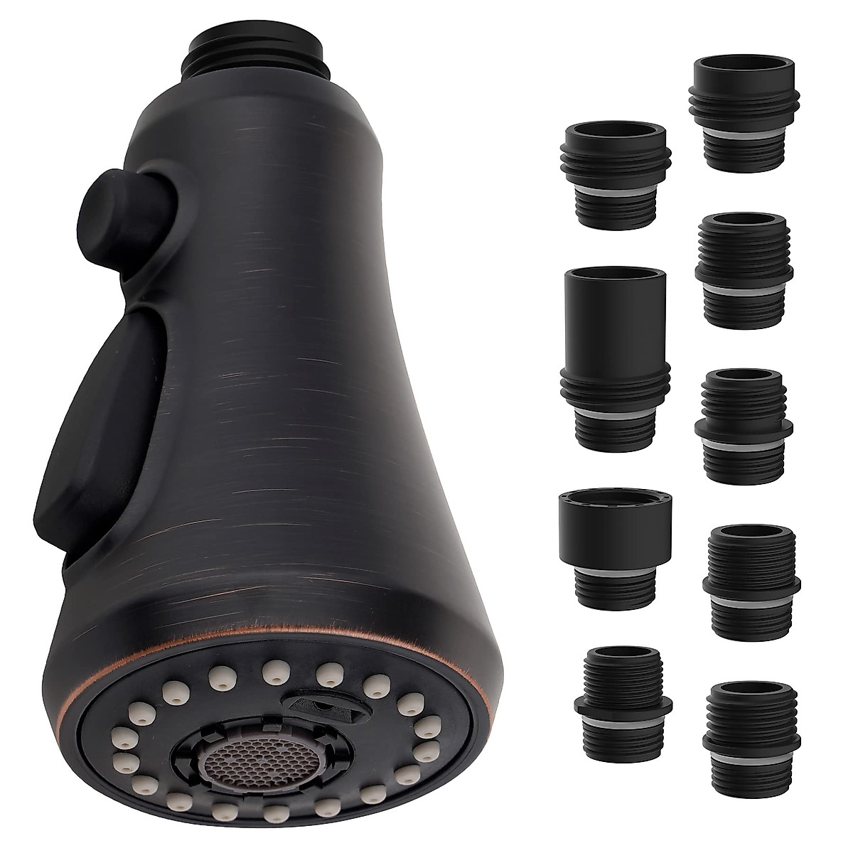 iFealClear Pull Down Kitchen Faucet Head Replacement, 3-Mode Faucet Head for Kitchen Sink, Faucet Sprayer Nozzle, 12 Adapters Compatible with Moen, American Standard, Delta Faucets, Oil Rubbed Bronze