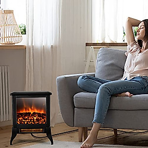 GOFLAME Electric Fireplace Heater Freestanding, 1400W Compact Fireplace Stove w/Realistic Flame Effect & Adjustable Temperature, Portable Indoor Space Heater w/Overheat Protection for Home Office
