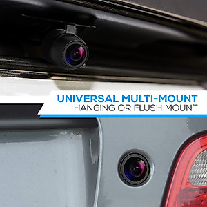 Universal Mount Front Rear Camera - Marine Grade Waterproof Built-in Distance Scale Lines Backup Parking/Reverse Assist Cam w/ Night Vision LED Lights 420 TVL Resolution & RCA Output - Pyle PLCM38FRV,Black