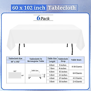 REWOMC 6 Pack Polyester Tablecloth 60 x 102 Inch White Polyester Table Cloth for 6 Foot Rectangle Tables, Stain and Wrinkle Resistant Washable Table Cover for Kitchen Wedding Banquet Restaurant Party