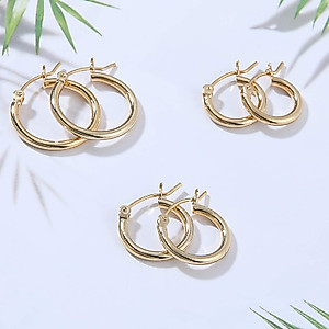 Gacimy Small Gold Hoop Earrings for Women, 14K Gold Plated Hoops with 925 Sterling Silver Post, Yellow Gold 14 16 20mm Small Hoop Earrings for Women