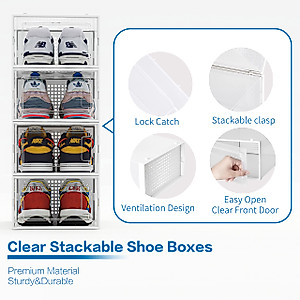 SESENO. 12 Pack Shoe Storage Boxes, Clear Plastic Stackable Shoe Organizer Bins, Drawer Type Front Opening Shoe Holder Containers