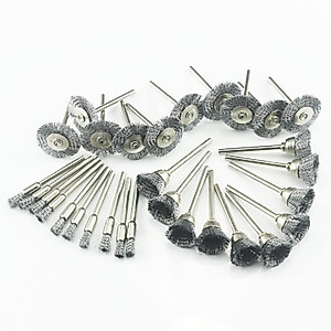 𝐉𝐔𝐍𝐋𝐈𝐗𝐍 30 Pcs Wire Brush Wheel, 1/8 Inch Shank Coarse Crimped Steel Wire Brushes Kits for Dremel Rotary Tool (Silver)