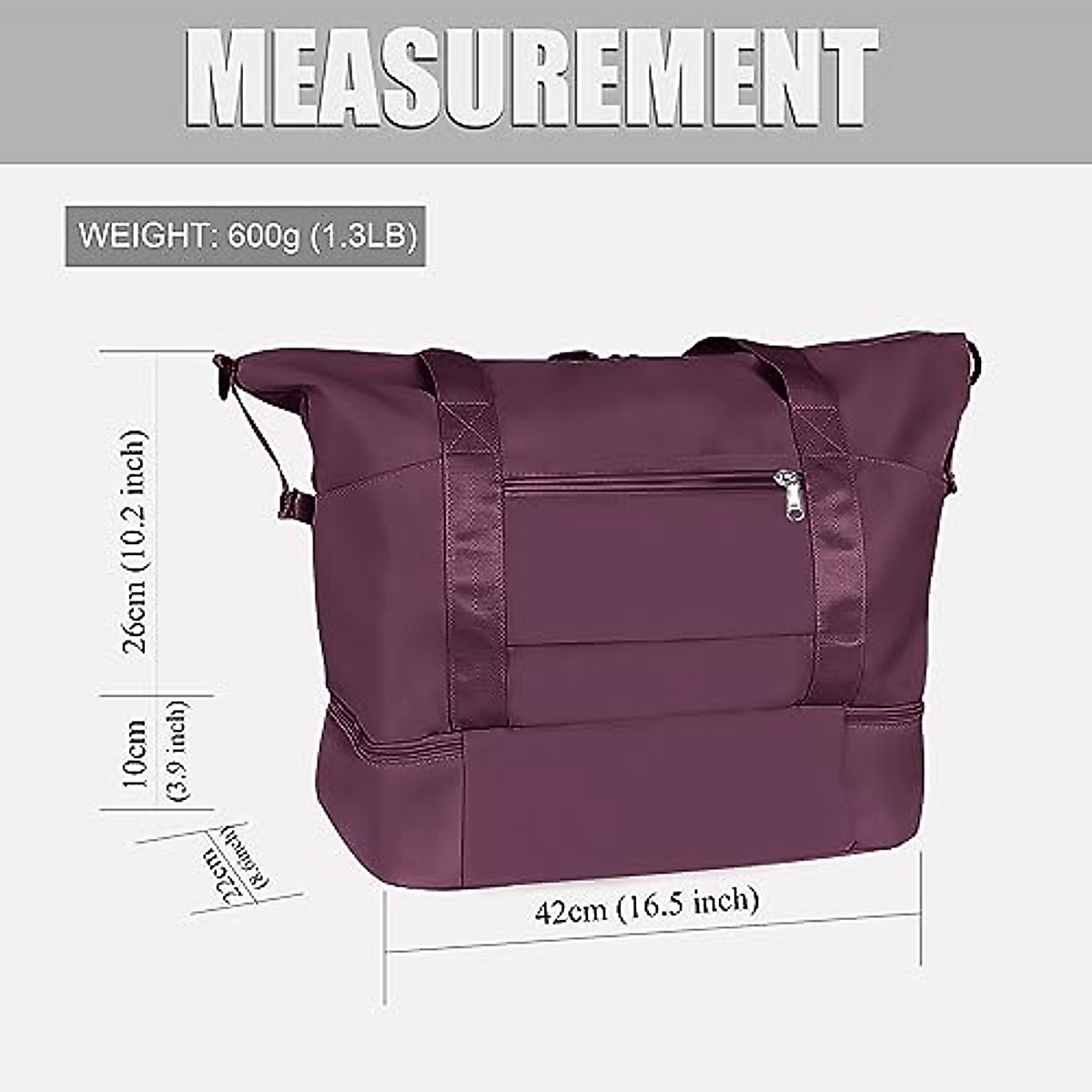 MOCARE Travel Duffel Bag, Sports Gym Tote Carry on Bags for Women, Foldable Lightweight Overnight Shoulder Weekender Shopping Hospital Handbag with Shoes Compartment (Purplish Red)