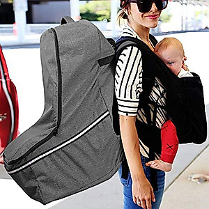 Teamoy Car Seat Travel Bag, Car Seat Gate Check Bag with Top Handle and Reflective Tapes, Infant Carseat Carrier Covers for Airplane, Gray