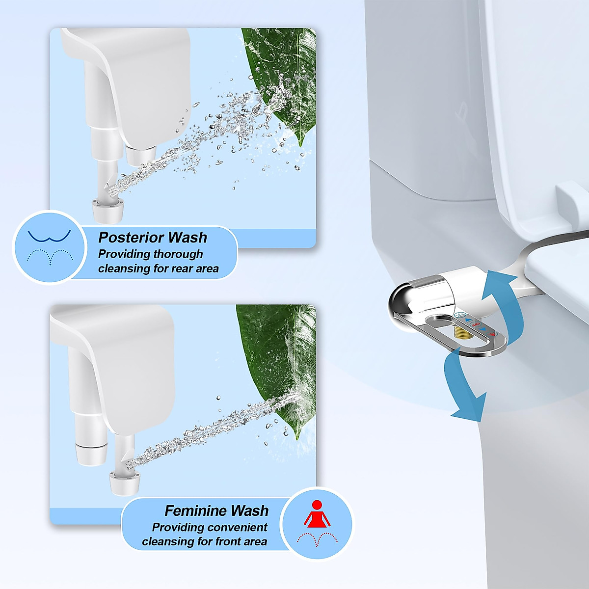 jeriussg Bidet Attachment for Toilet,Ultra-Slim,Dual Nozzle, Non-Electric Bidet Attachment for Toilet Seat with Stainless Steel Regulator,Adjustable Water Pressure, Rear and Feminine Wash