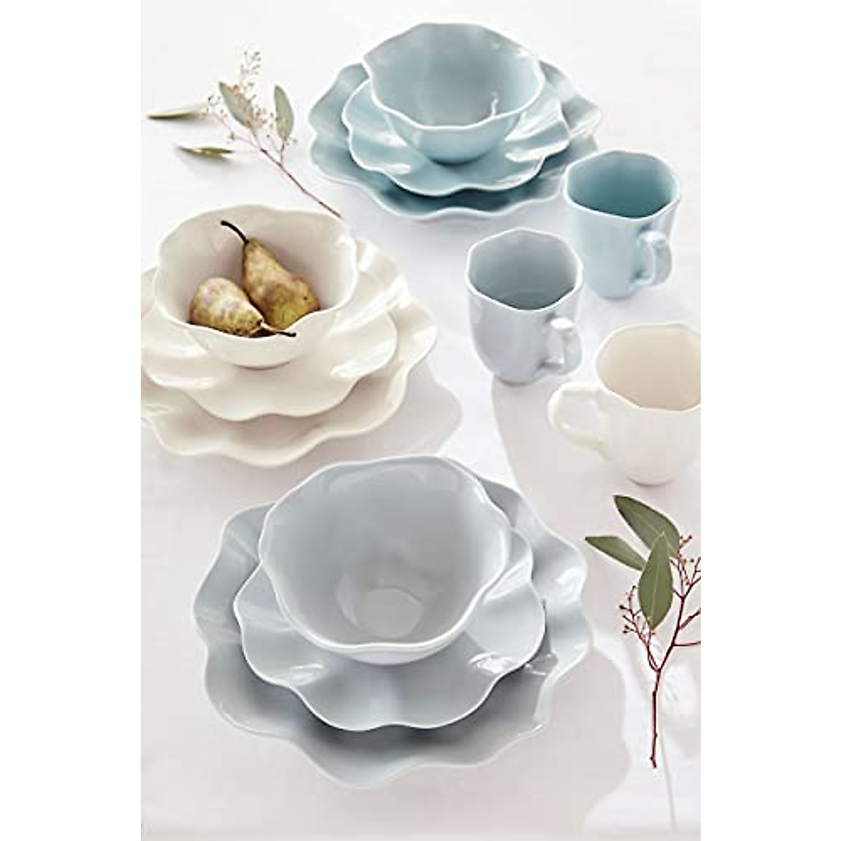 Portmeirion Sophie Conran Floret Stoneware All Purpose Bowls 7 Inch Set of 4 - Dishwasher & Microwave Safe Great Kitchen Home Use for Serving Cereal Soup Salad & More, Robins Egg