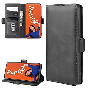 Oppo case for Oppo RENO2 Wallet Stand Leather Cell Phone Case with Wallet & Holder & Card Slots(Black) (Color : Black)