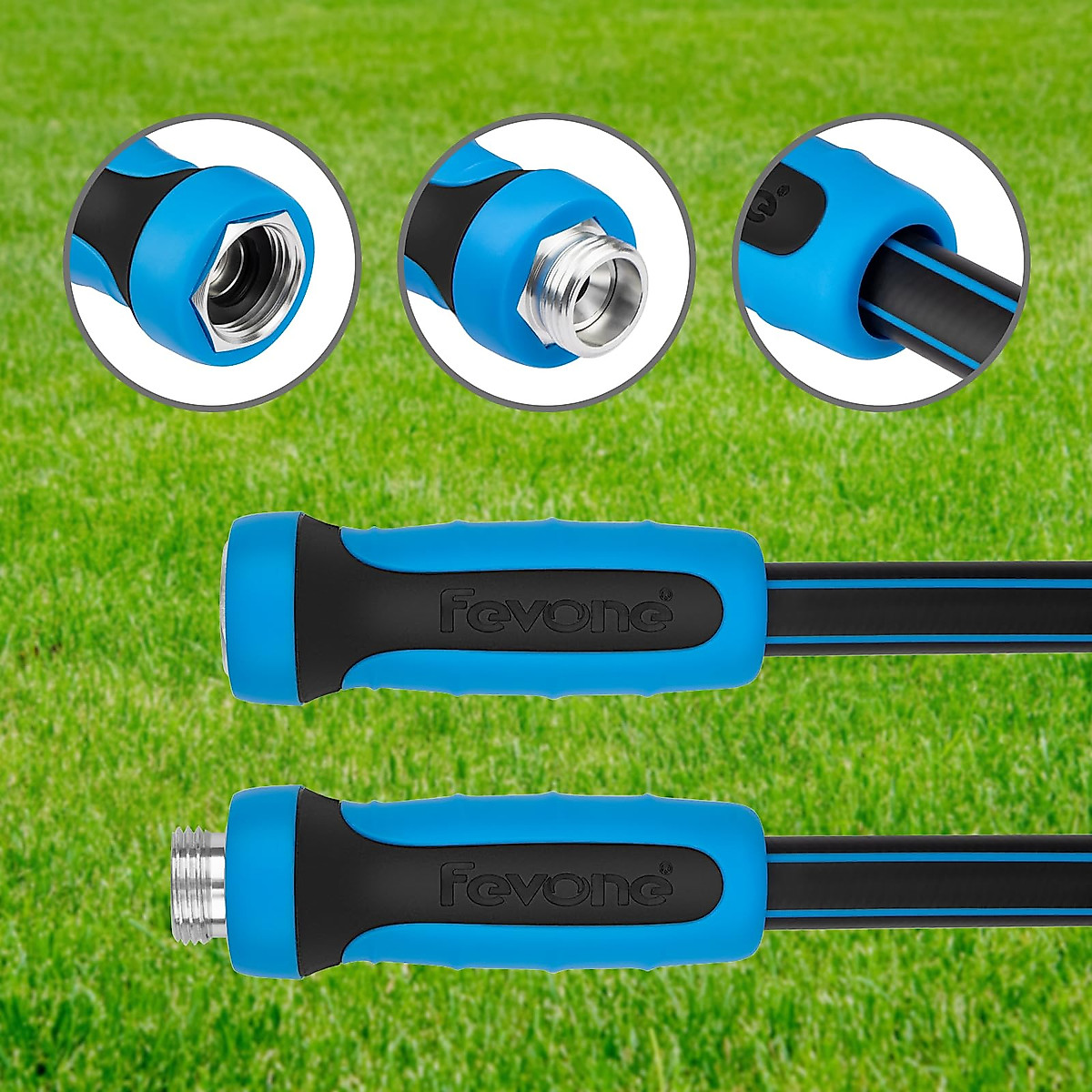 Fevone 3 ft Garden Hose, 2-Year Warranty Offered by Manufacturer, Hose Reel Leader Hose, Hybrid Polymer, Kink Resistance, 3/4" GHT Aluminum Fittings, 5/8" ID, 600 PSI, Drinking Water Safe (GH8)