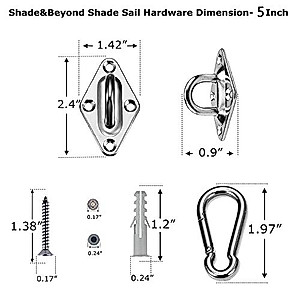 Shade&Beyond 316 Marine Grade Shade Sail Hardware Kit 5 inch for Rectangle and Square Sun Shade Sails Installation, 24 Pcs