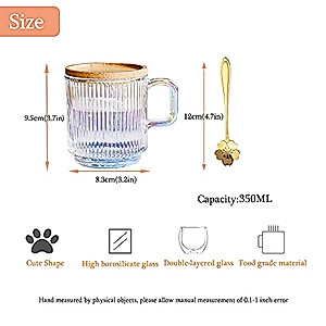 Yalucky Clear Iridescent Coffee Mug with Lid and Sakura Spoon Tea Cups Glass Mugs Pretty Cute Mug for Milk Latte Chocolate Juice Water for Women Men Birthday Christmas (white)