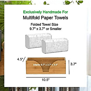 Countertop Multifold Paper Towel Dispenser – Bamboo Wood Folded Paper Towel Holder - For Multifold, Trifold & Z Fold Paper Hand Napkins Folded Size 9.7" x 3.7" Or Smaller