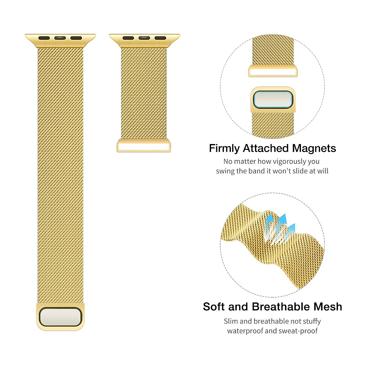 ZXCASD Metal Bands Compatible with Apple Watch Band 38mm 40mm 41mm Women Men,Gold Loop Adjustable Mesh Strap for iWatch Series 9 8 7 6 5 4 3 2 1 SE