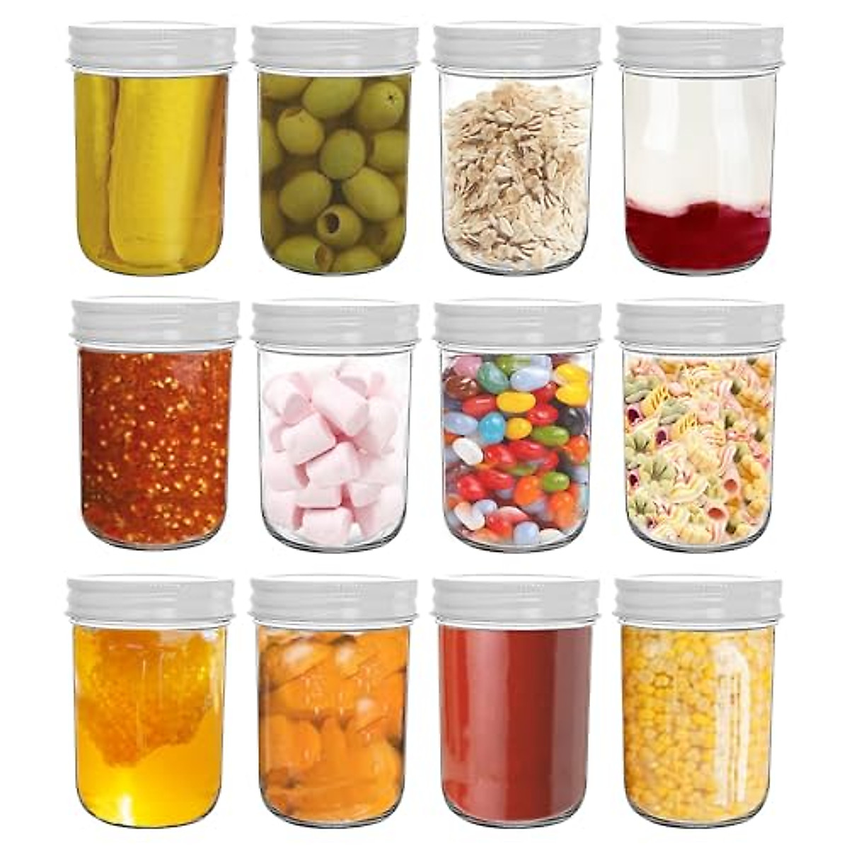 Yesland 12 Pack Glass Mason Jars Full Mouth, 8 oz Overnight Oats Jars with Metal Airtight Lids BPA Free Canning Jars for Jelly, Jam, Dry Food, Spices, Herbs, Salads, Yogurt