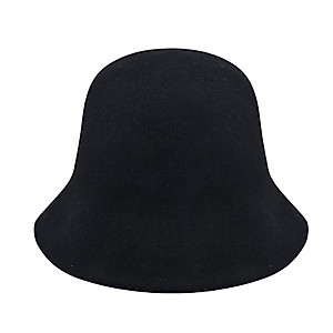 ZLYC Womens Winter Wool Bucket Hats Warm Solid Fedora (Black)