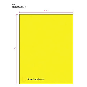 Yellow Sticker Paper, Full-Sheet Labels, All Purpose 8.5" x 11", Laser or Inkjet Printing, No Back-Slit, 25 Labels