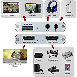 Video Capture Card 4K 1080P 60FPS, USB 3.0 HDMI Video Capture Device, HD Game Capture Card for Streaming, Work with PS4/PS5/Xbox/PC/Mac Windows 10/11