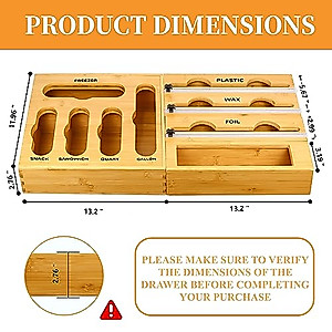 Alicenize 9 IN 1 Ziplock Bag Storage Organizer for Kitchen Drawer and Plastic Wrap Dispenser with Cutter | Bamboo Foil and Plastic Wrap Organizer | Compatible with a variety size of storage bags