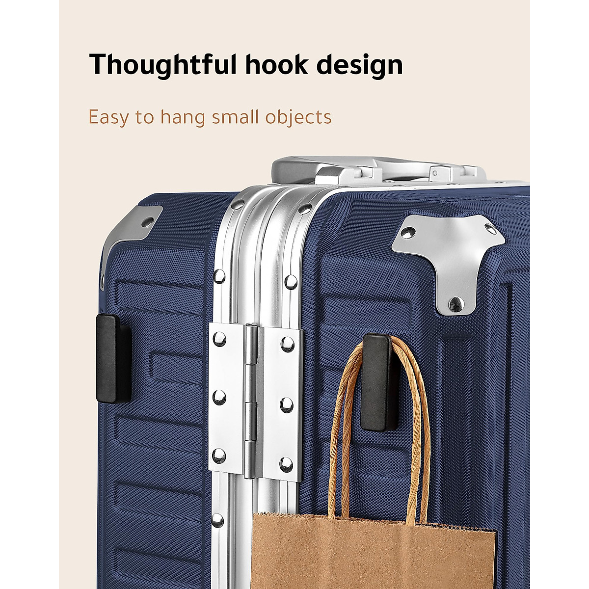 LUGGEX Carry On Luggage with Aluminum Frame, 36L Polycarbonate Zipperless Luggage with Wheels, Hard Shell Suitcase 4 Metal Corner (Navy)