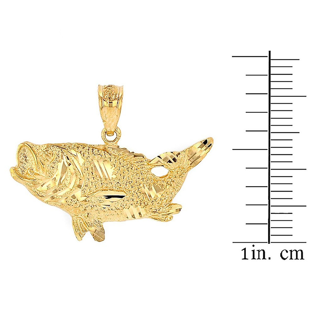 Solid 10k Yellow Gold Sea Bass with Tail Up Pendant