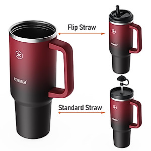 ICEWATER 40 oz Tumbler with 2 Lids (Flip & Standard Straw),100% Leak Proof Insulated Tumbler with Handle, Cup Holder Friendly, Stainless Steel Water Bottle, Gifts for Women & Men (Dark Rainbow)
