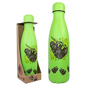 NatureVac Sloth - Stainless Steel Thermal Insulated 17 oz Water Bottle - Drink Stays Hot for 12 Hours and Cold for 24 Hrs Leakproof Vacuum Flask Water Bottle for Gym, Travel, Sports, School